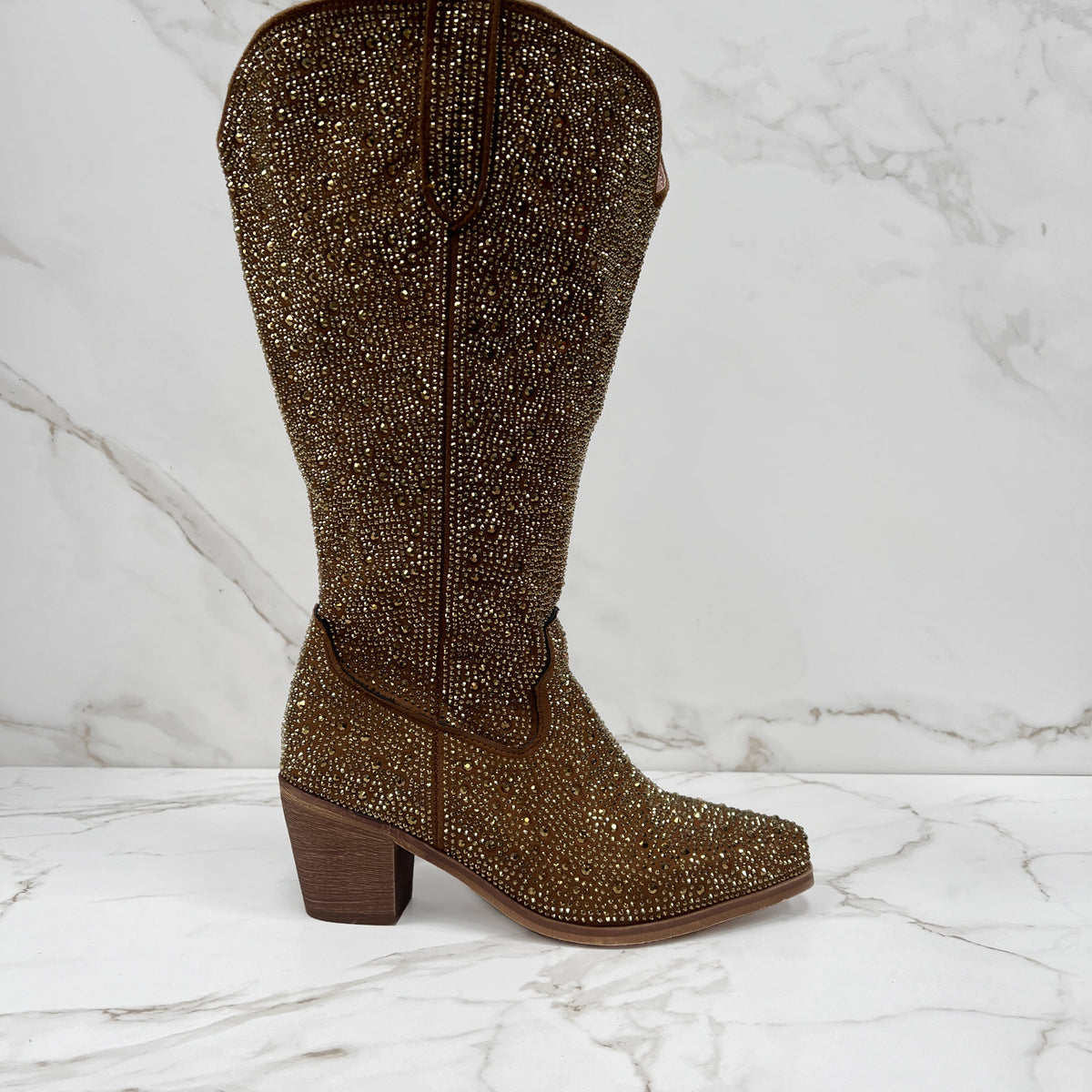 Aurora Wide Calf Plus Size Brown Bronze Gold Embellished Cowboy Boots ...