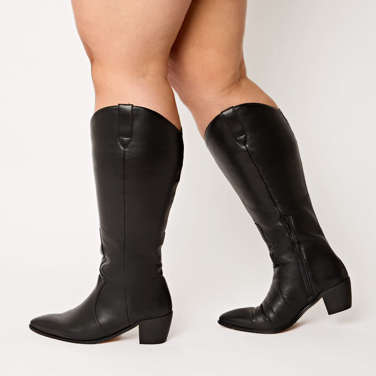 Christina Wide Calf Plus Size Black Knee high Cowboy Boots – DIA Studios