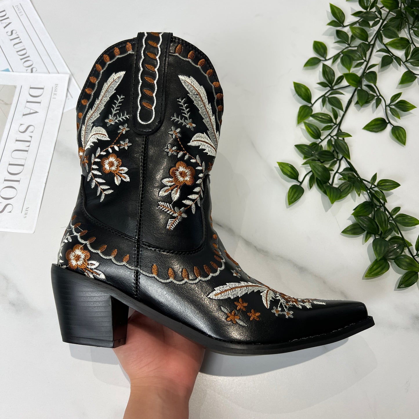 Helena Black Ankle Cowboy Boots – DIA Studios